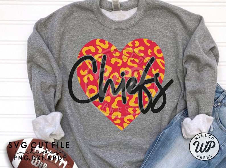 Chiefs Football Svg Cheetah Heart Png Dxf Svg Files for - Etsy