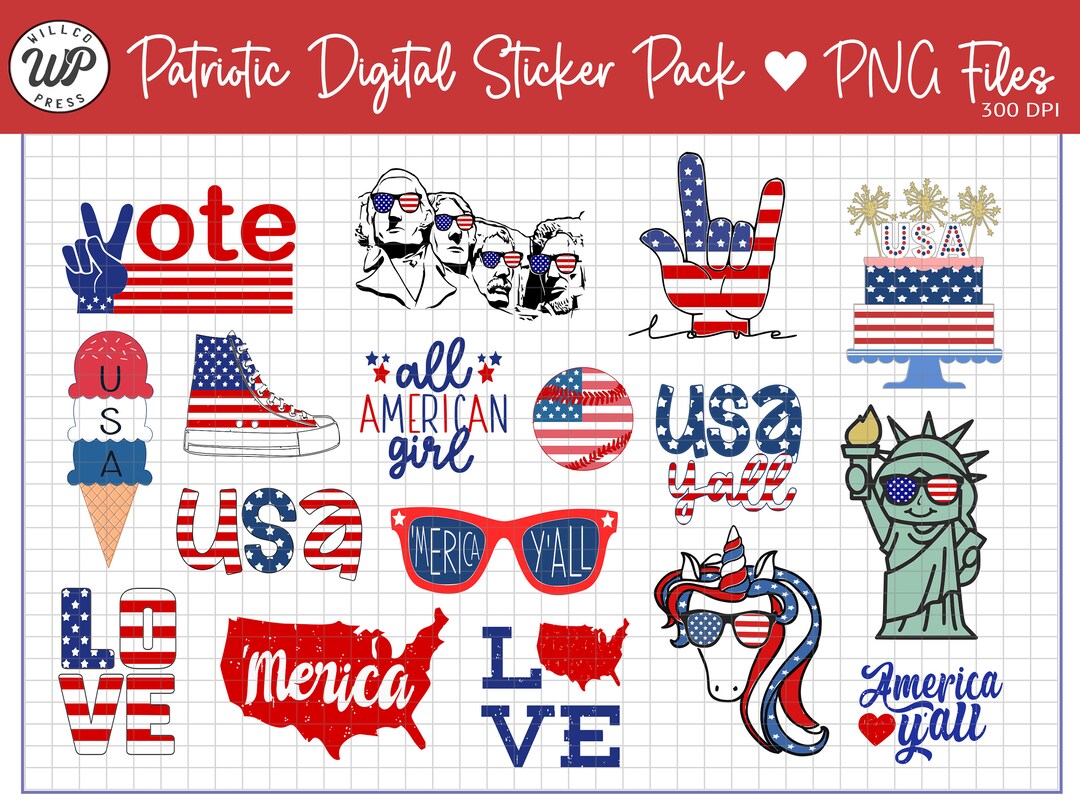 Patriotic Clipart, 4th of July Pngs, Digital Sticker Bundle, 300 DPI ...
