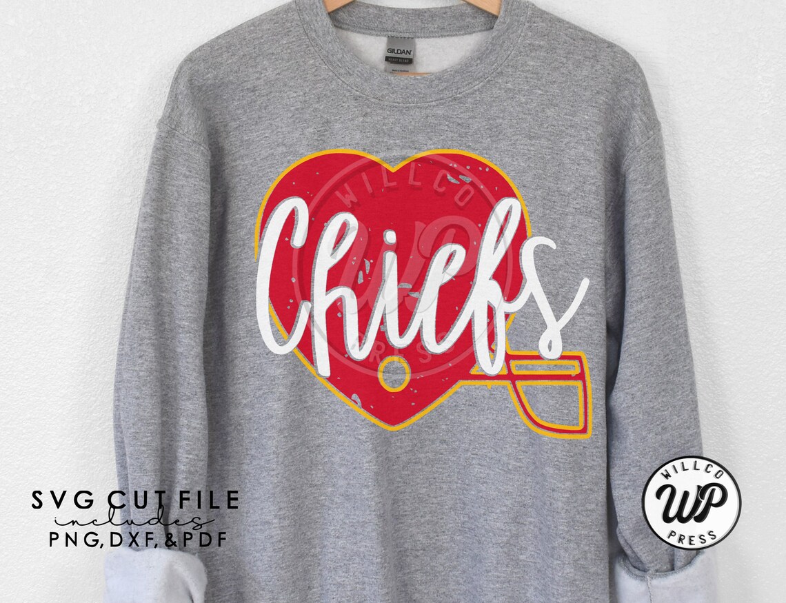 Chiefs Football, SVG Files for Cricut, Heart Helmet, Grunge Distressed ...