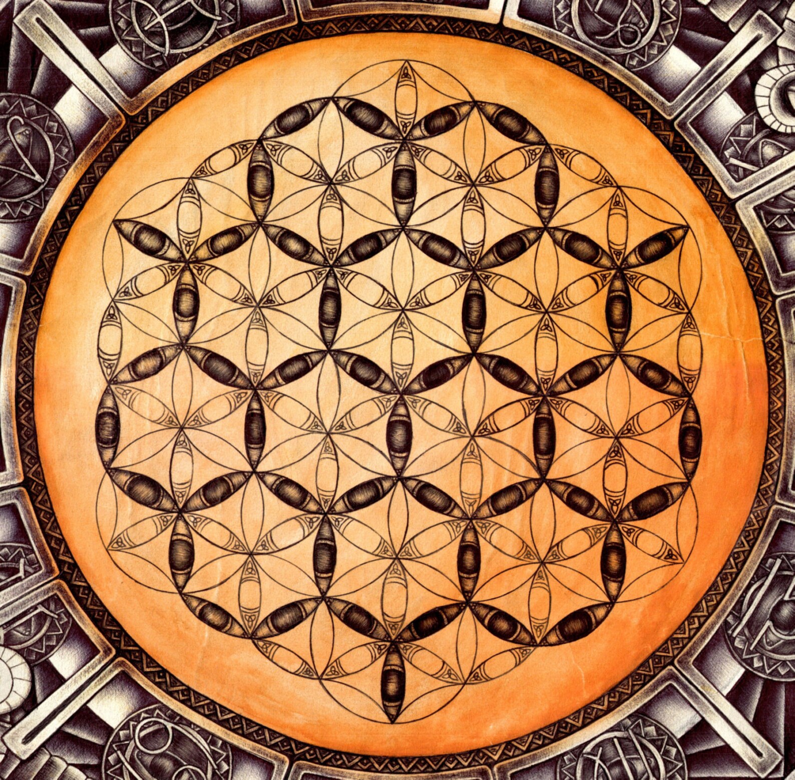 Original Ink and Watercolour 'perspective' Flower of Life - Etsy