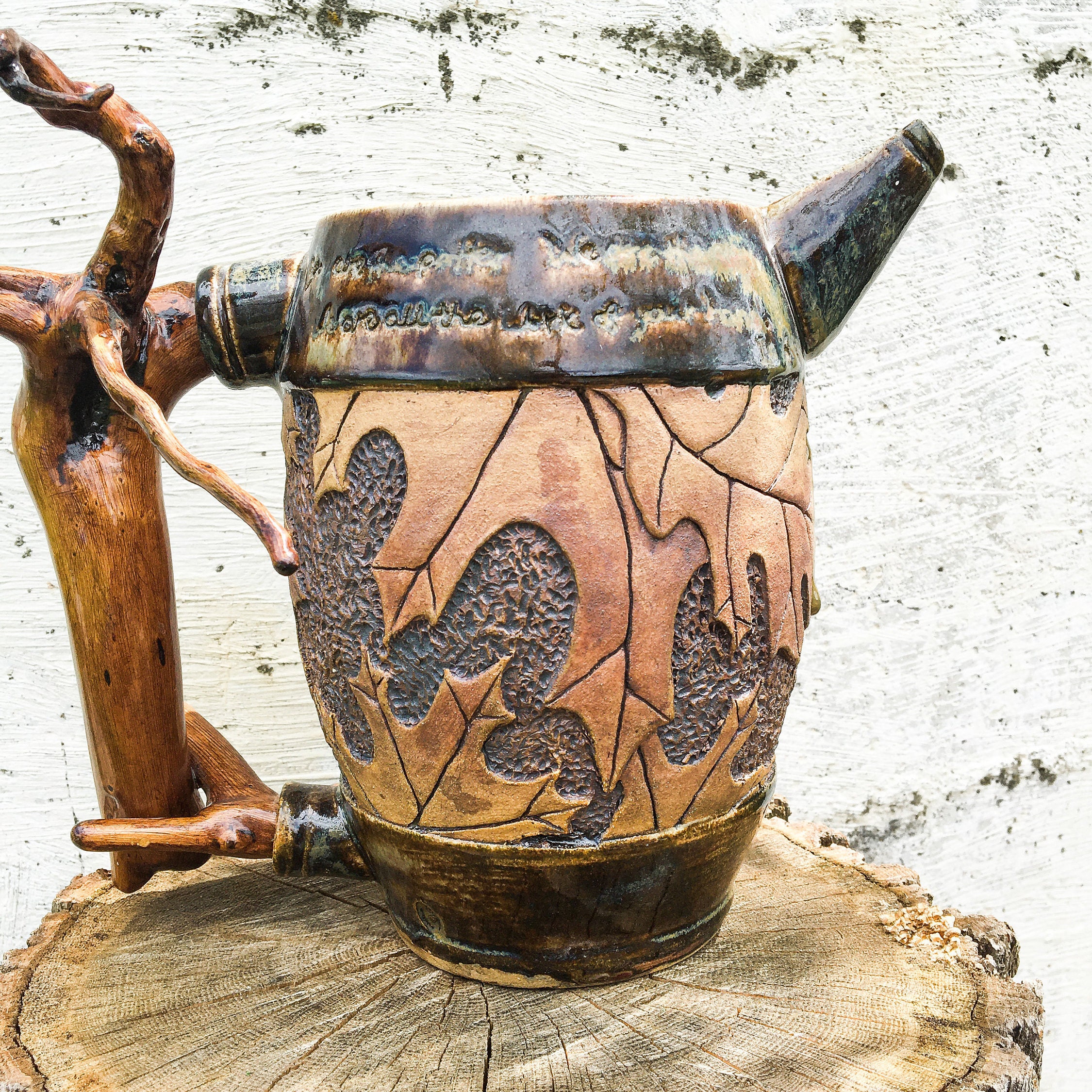 Ceramic Pitcher Wood Handle Pitcher Stoneware Pitcher - Etsy Ireland