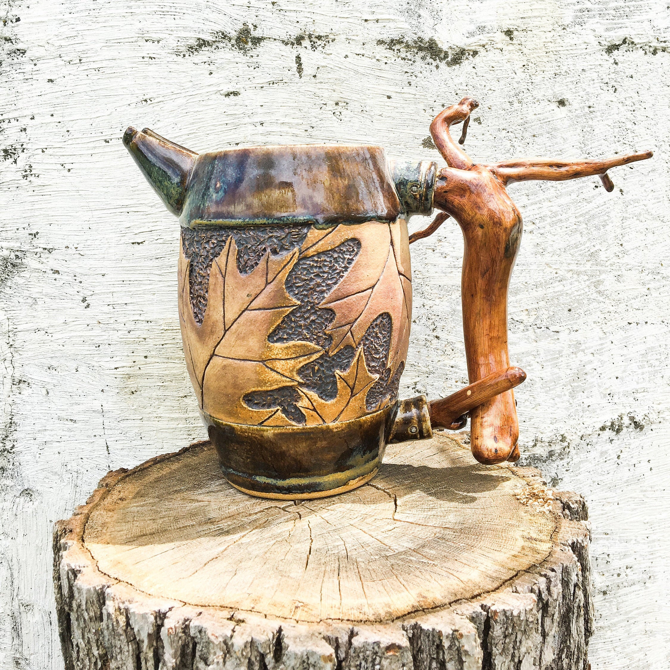 Ceramic Pitcher Wood Handle Pitcher Stoneware Pitcher - Etsy Ireland