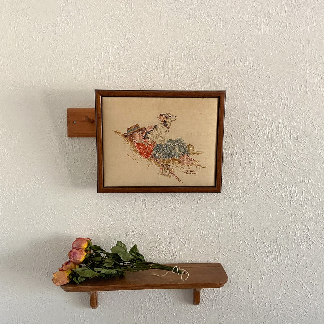 Vintage Embroidered Norman Rockwell Picture of Cowboy Child and Dog - Etsy