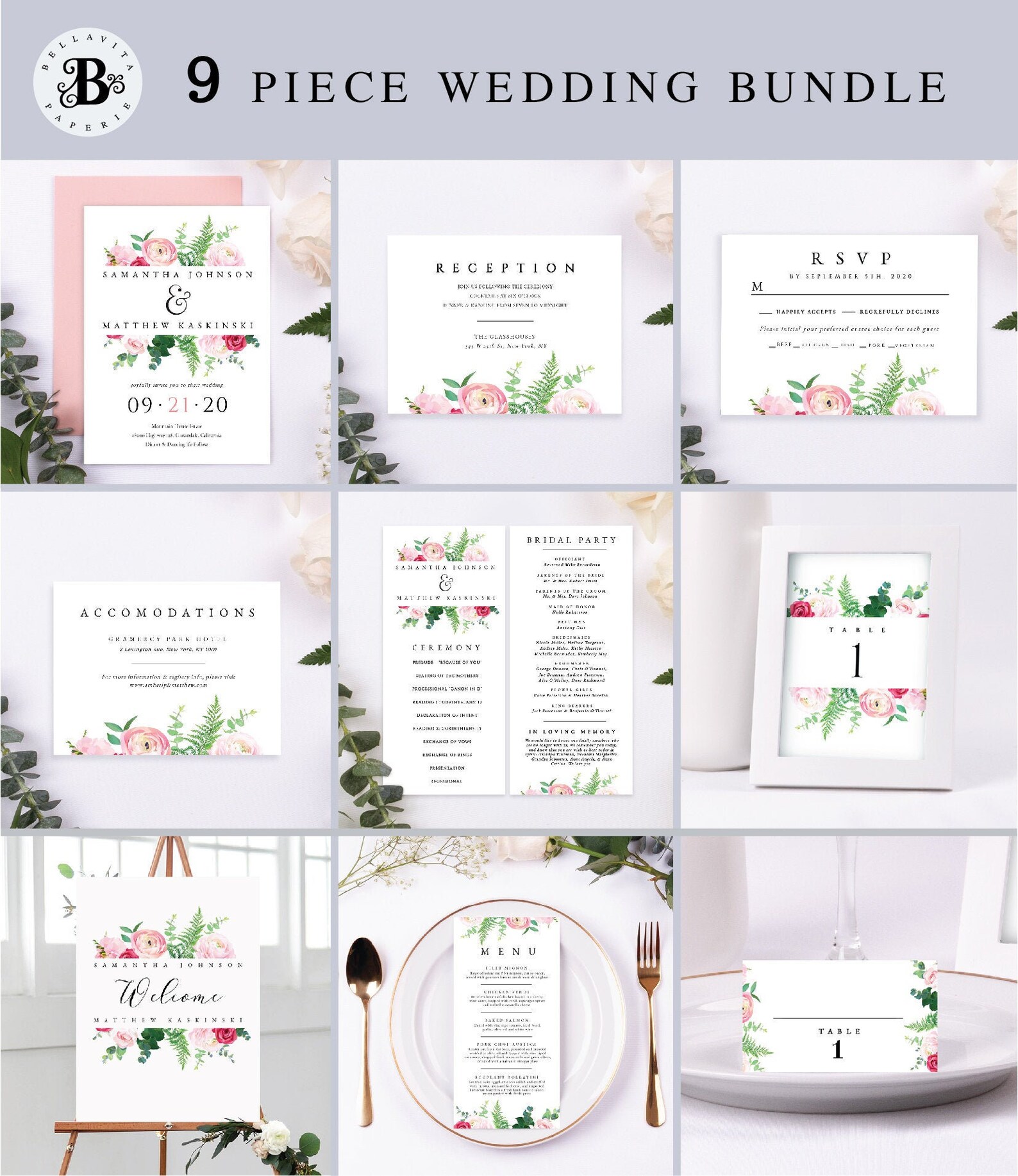 Floral Trim- 9 Piece Wedding Invitation Bundle - Etsy