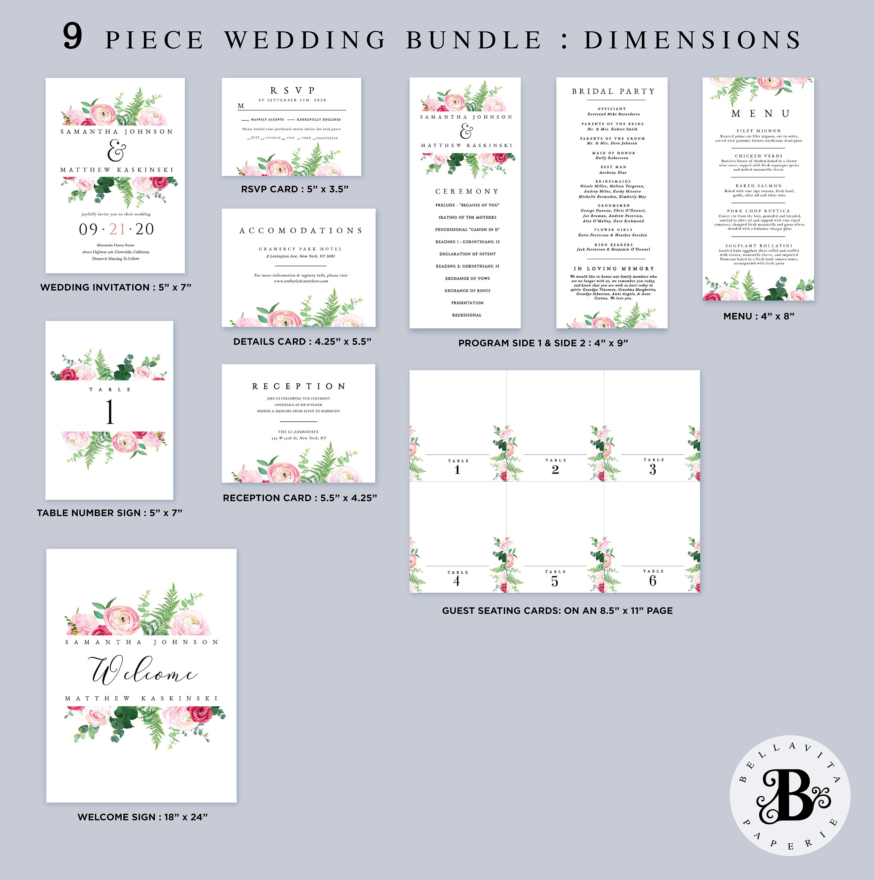 Floral Trim- 9 Piece Wedding Invitation Bundle - Etsy