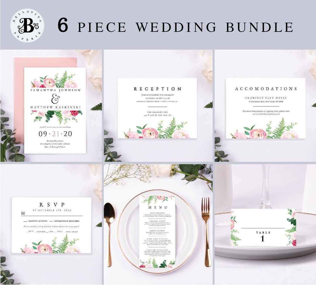 Floral Trim- 6 Piece Wedding Invitation Bundle - Etsy
