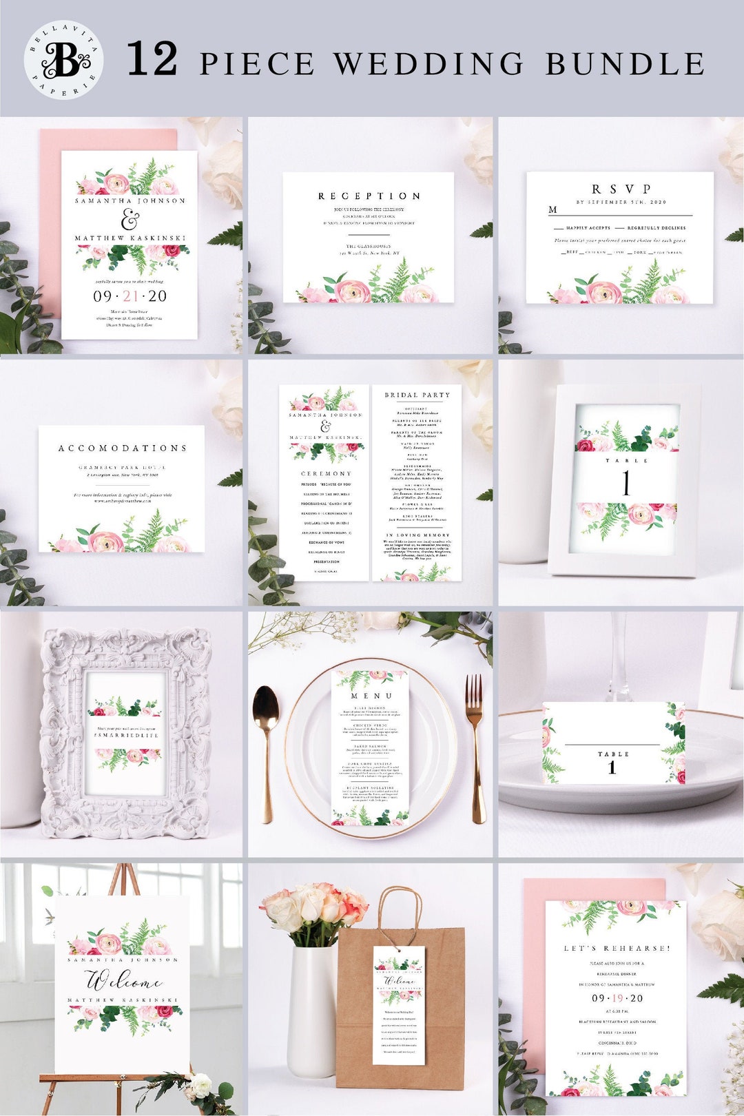 Floral Trim- 12 Piece Wedding Invitation Bundle - Etsy