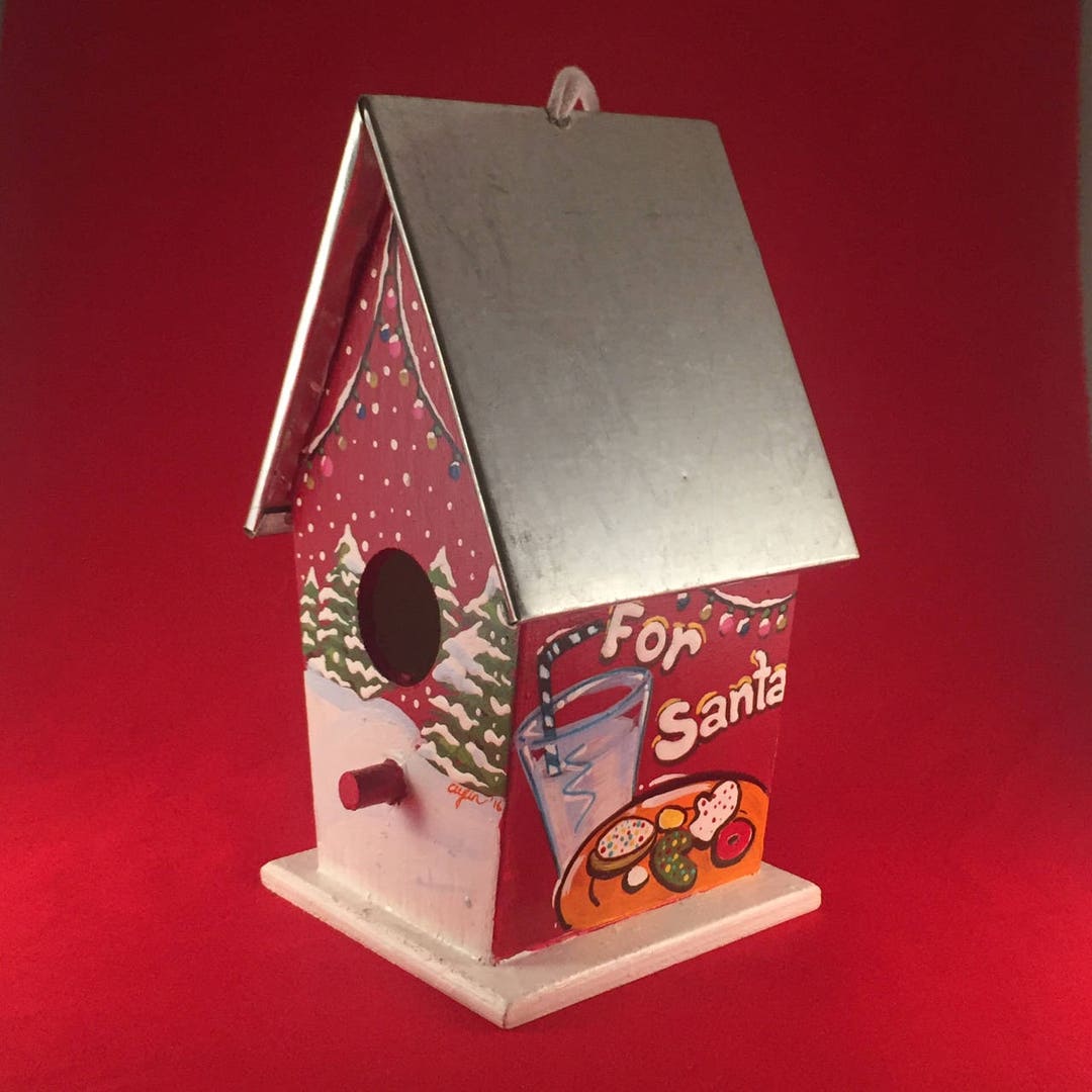 Birdhouse,decorated Birdhouse,handpainted Wood Decor,santa Claus,snow ...