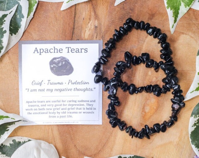 Apache Tears Bracelet / Rock Crystal One Size Gemstone Jewelry Stretch ...