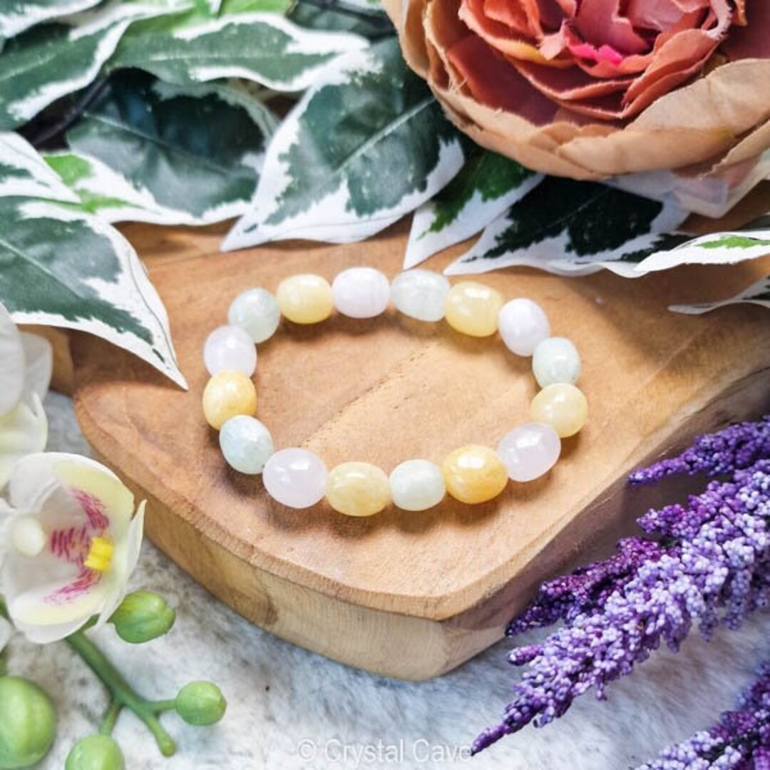 Mangano Calcite Yellow Calcite Pistachio Calcite Tumbled Stone Bracelet ...