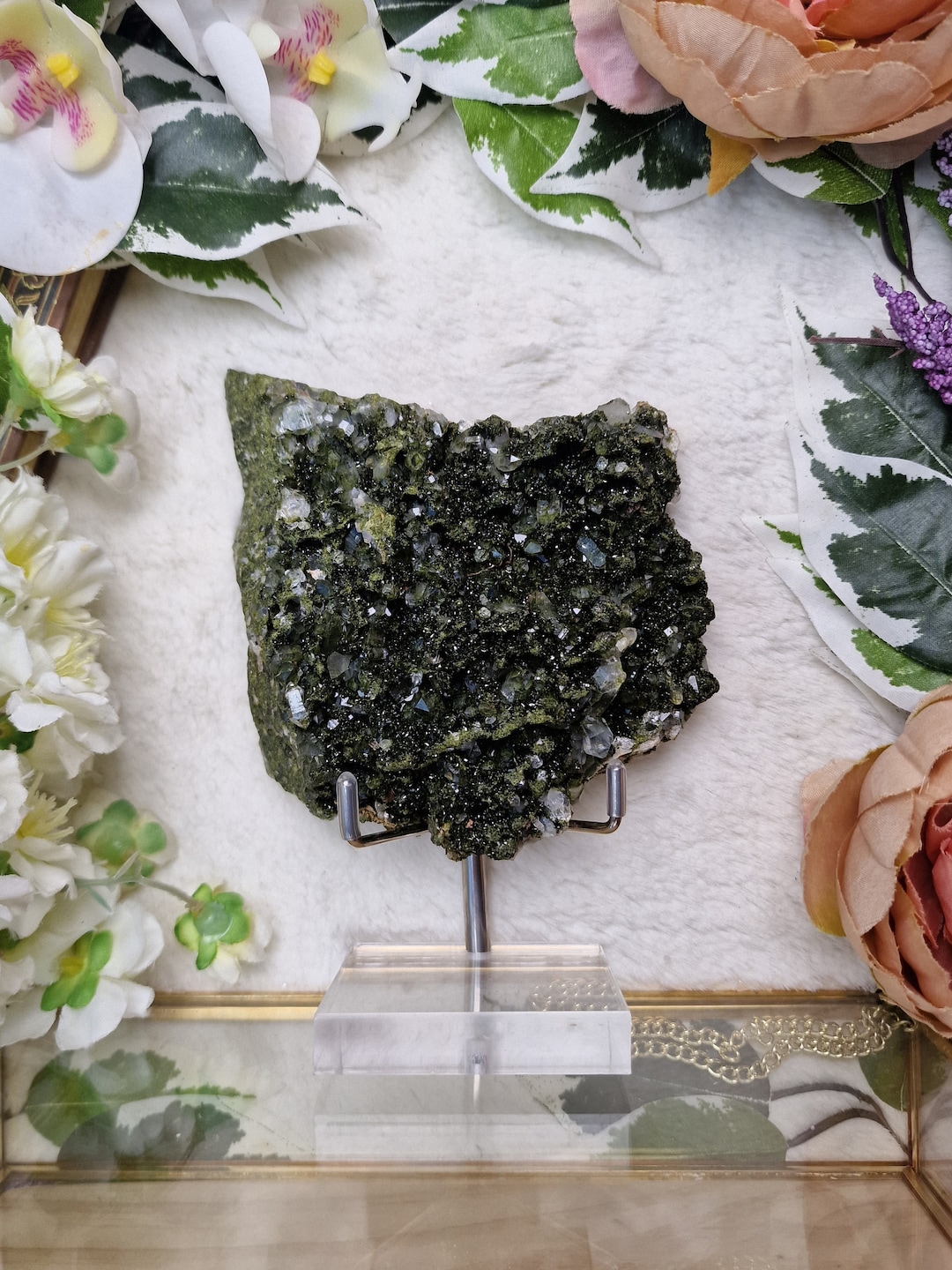 Forest Epidote Cluster Turkey / Adjustable Display Stand Geode Gemstone ...