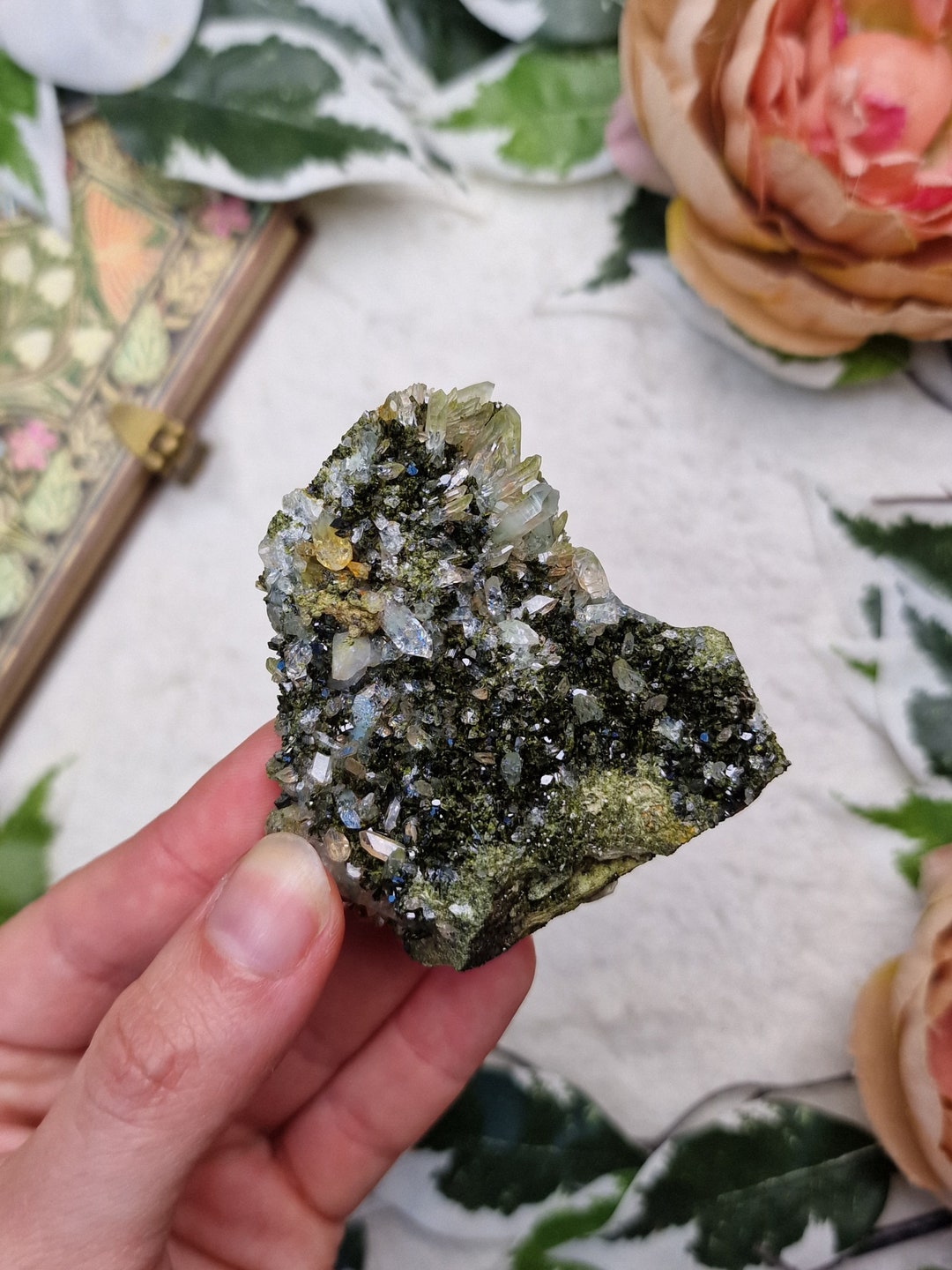 Forest Epidote Cluster Turkey / Adjustable Display Stand Geode Gemstone ...