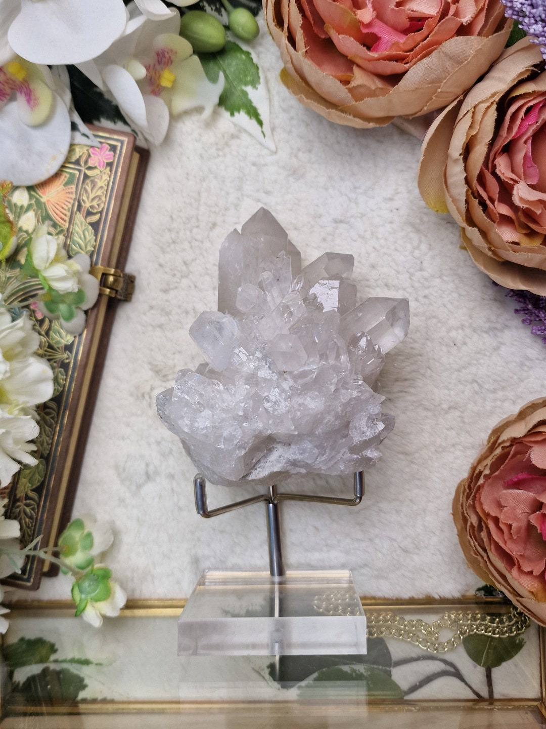 Raw Rock Crystal Cluster / Adjustable Display Stand Geode Rough Natural ...