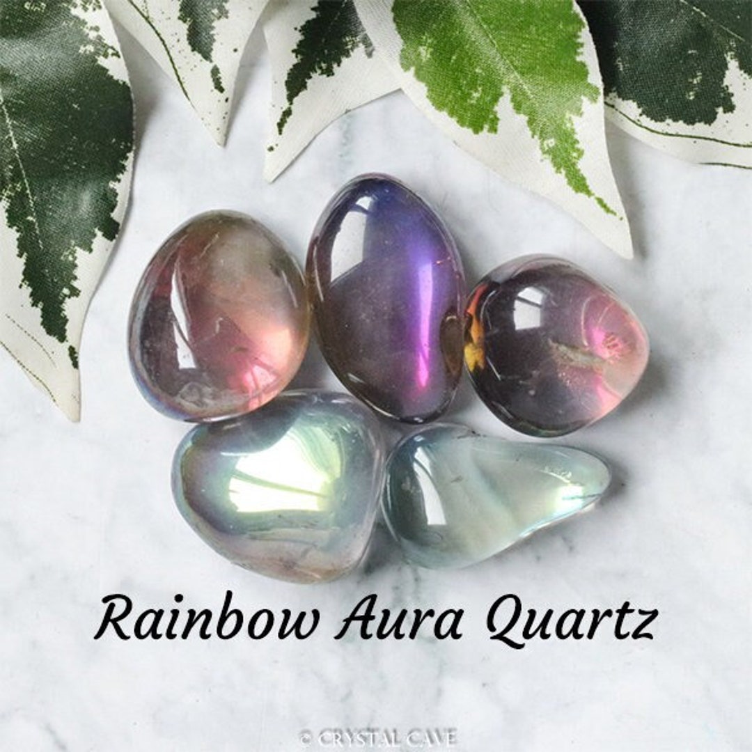 Rainbow Aura Quartz Crystal - Tumbled Polished Stone - Gemstone / Unity ...
