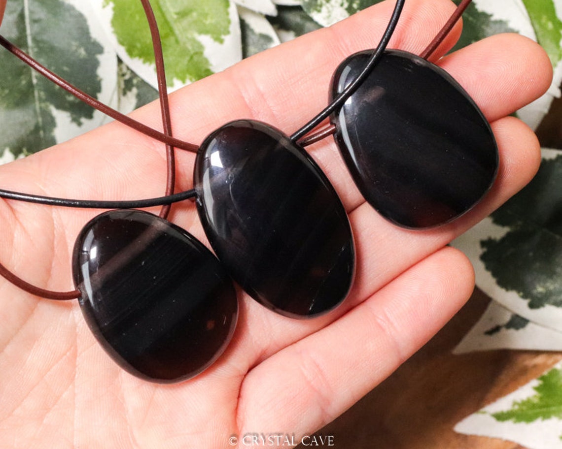 Midnight Lace Obsidian Necklace Pendant Polished Large - Drilled Stone ...