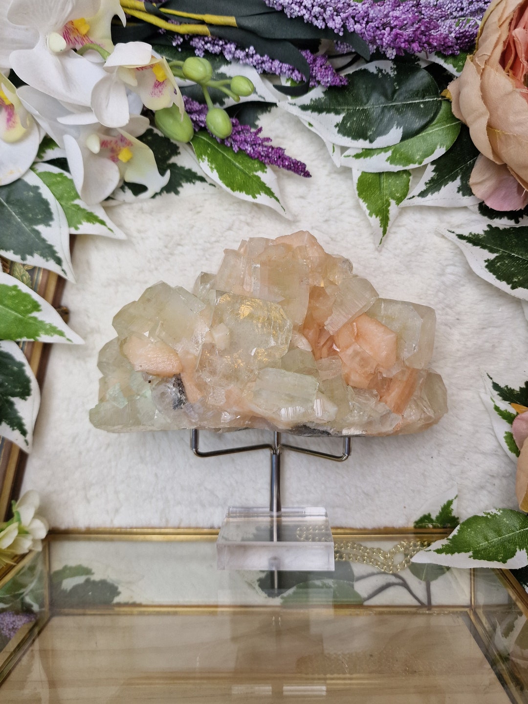 Stilbite Apophyllite Cluster India / Adjustable Display Stand Geode ...