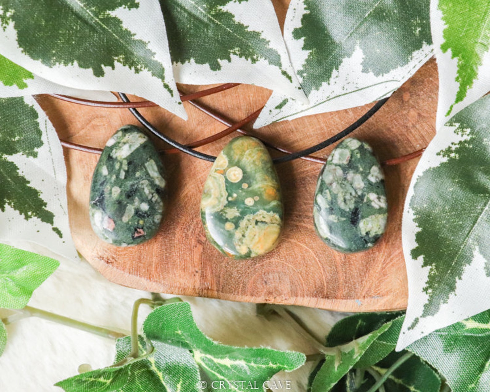 Rhyolite Necklace Pendant / Rainforest Jasper Drilled Stone Polished ...