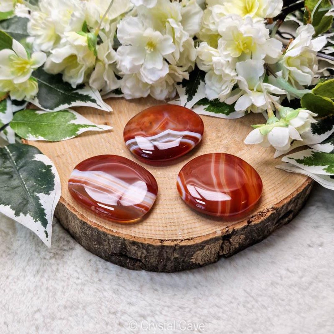 Red Banded Agate Pocket Stone - Palm Stone Hand Cabochon Natural ...
