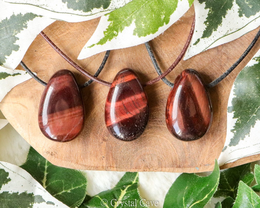 Red Tiger's Eye Polished Necklace Pendant Drilled Stone Jewelery ...