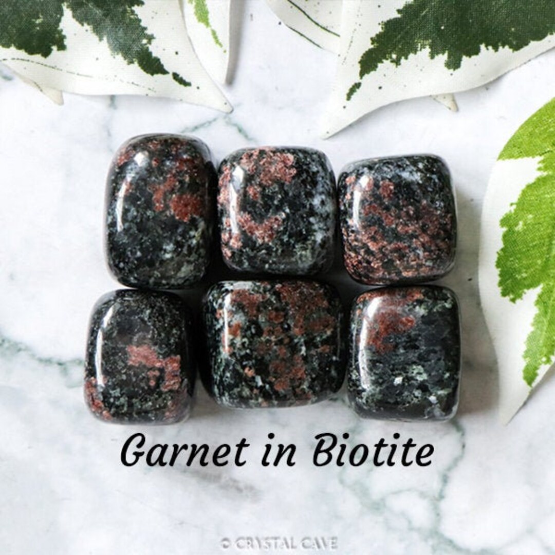 Garnet in Biotite Crystal - Tumbled Stone - Polished Black Mica ...