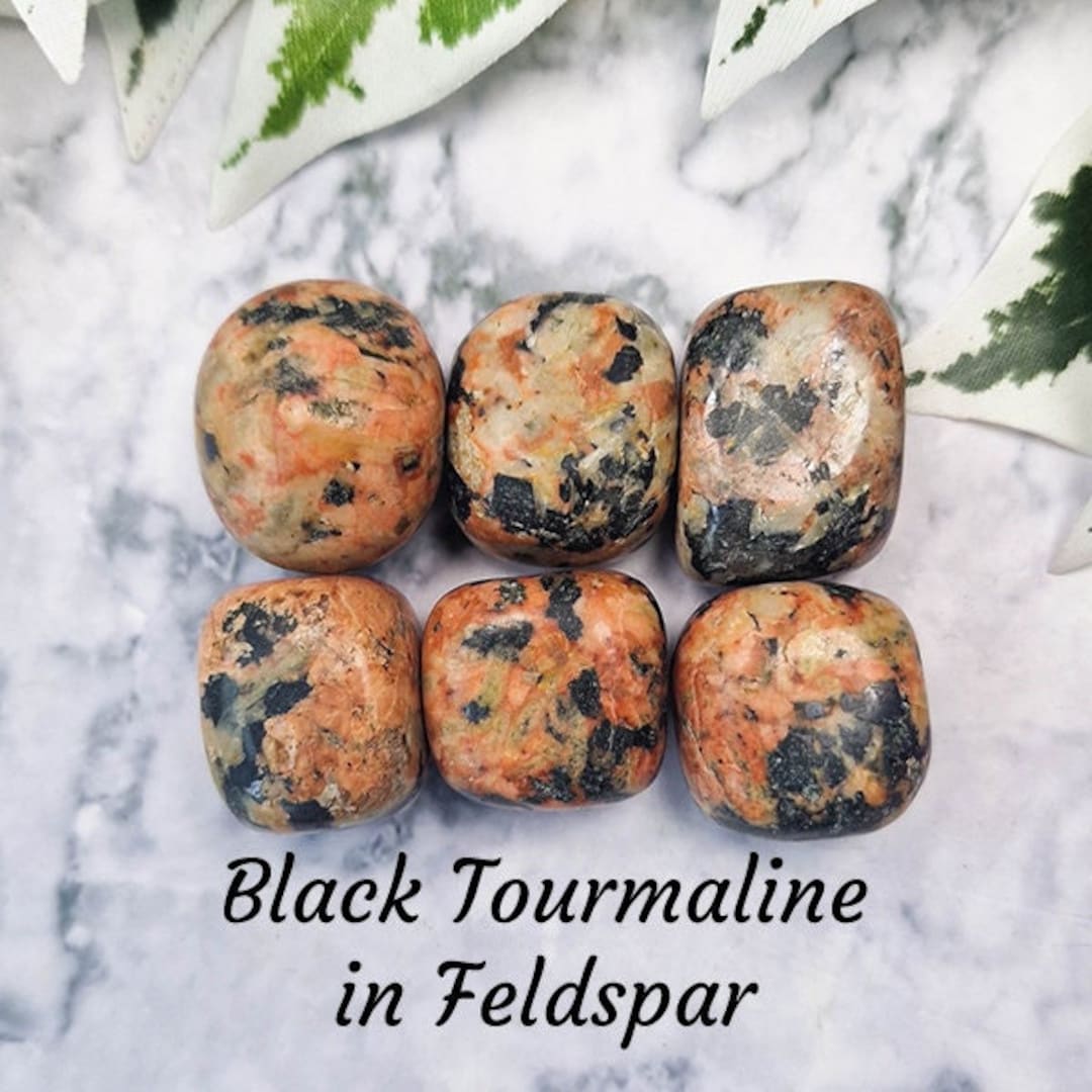 Black Tourmaline in Feldspar Crystal - Tumbled Stone Polished Gemstone ...