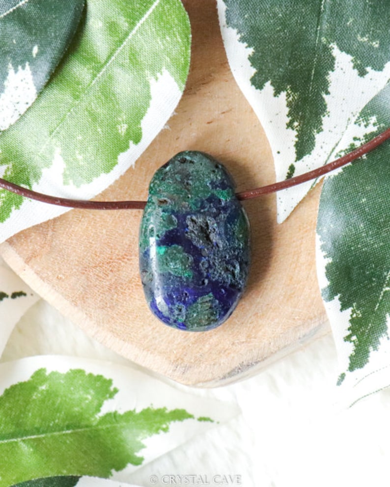 Azurite Malachite Polished Necklace Pendant - Drilled Stone Jewelery ...