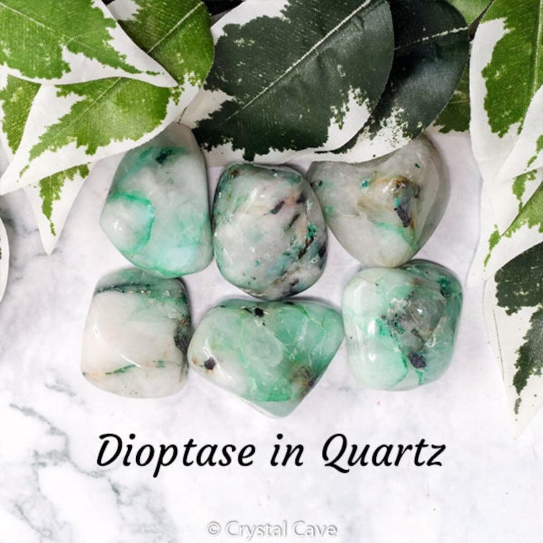Dioptase in Quartz Crystal Tumbled Stone Polished Gemstone / Compassion ...