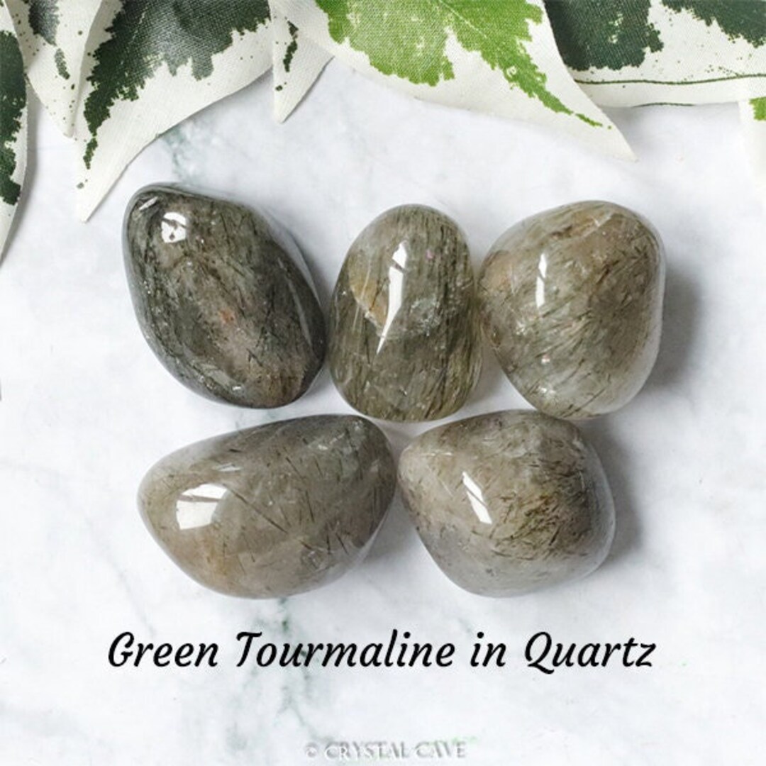 Green Tourmaline in Quartz Crystal Verdite Verdelite - Tumbled Polished ...