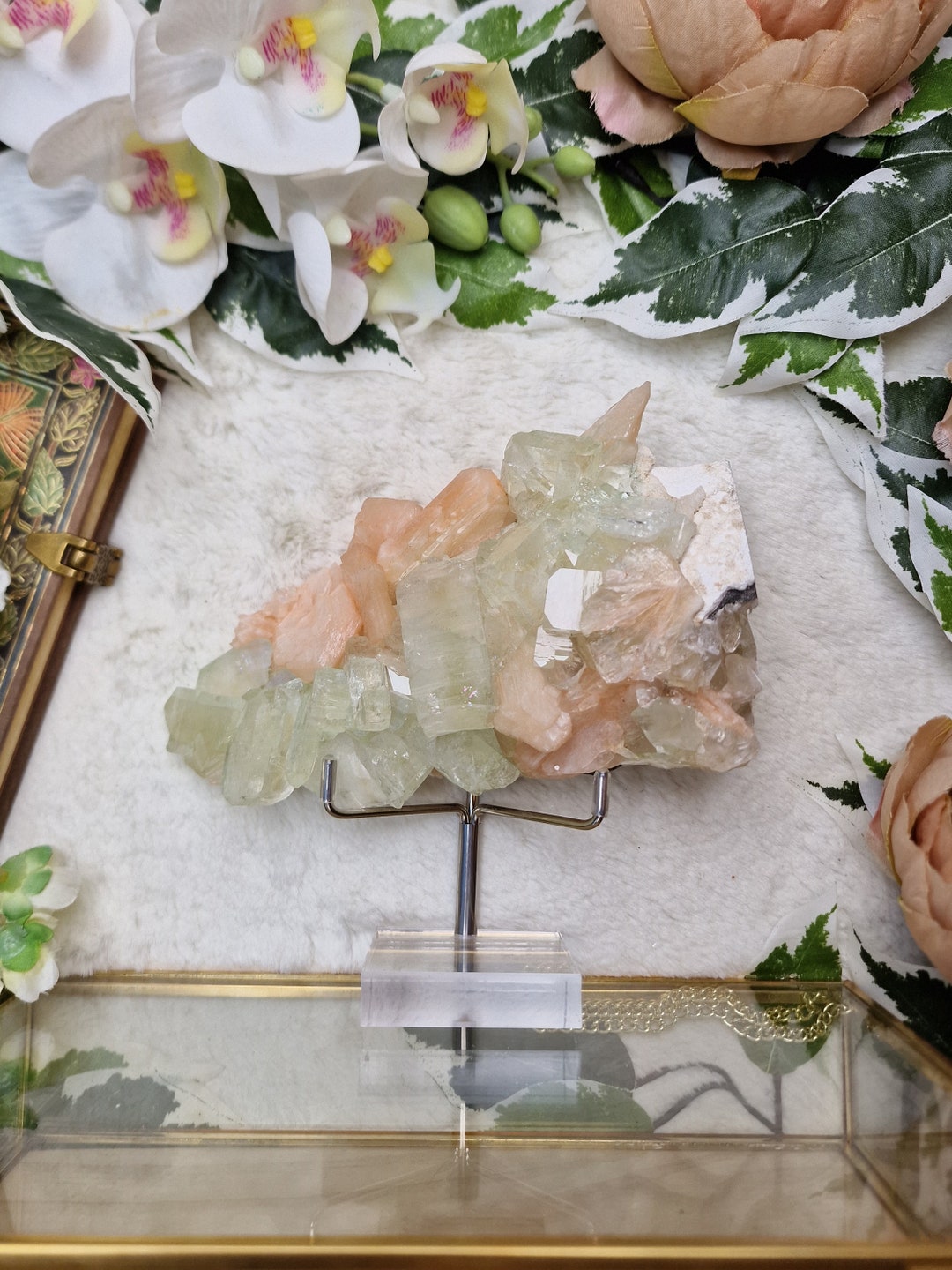 Stilbite Apophyllite Cluster India / Adjustable Display Stand Geode ...