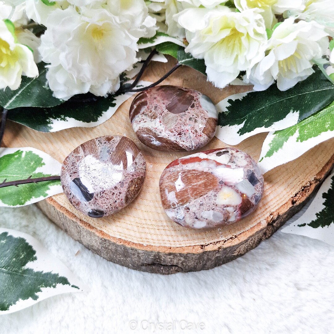 Red Conglomerate Jasper Pocket Stone - Colorful Jasper Palm Stone Hand ...