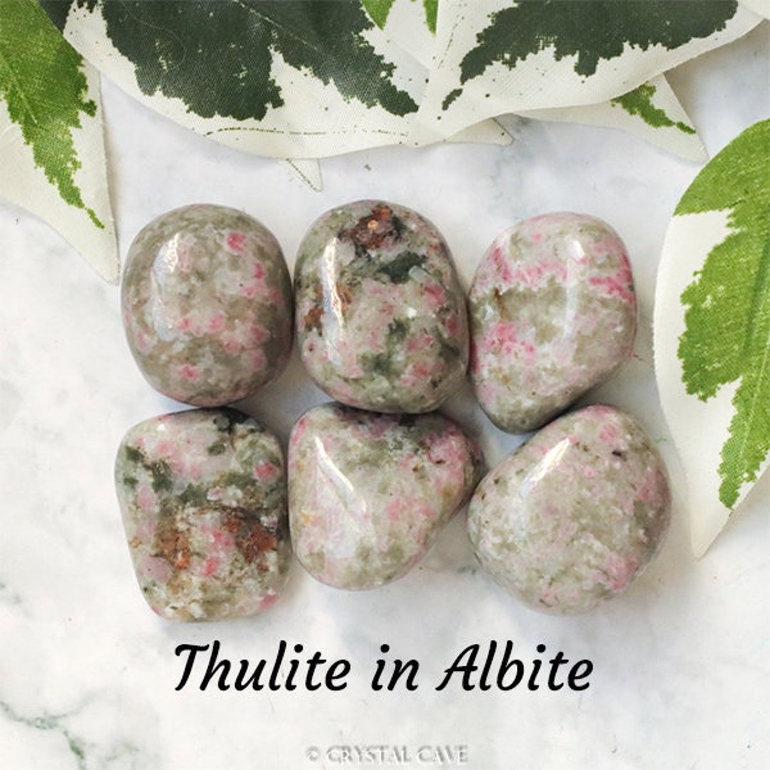 Thulite in Albite Crystal Tumbled Stone Polished Stone Thulite in Albite Crystal Tumbled Stone Polished Stone
