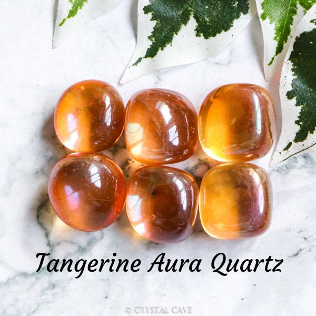 Tangerine Aura Quartz Crystal - Tumbled Stone - Polished Stone ...
