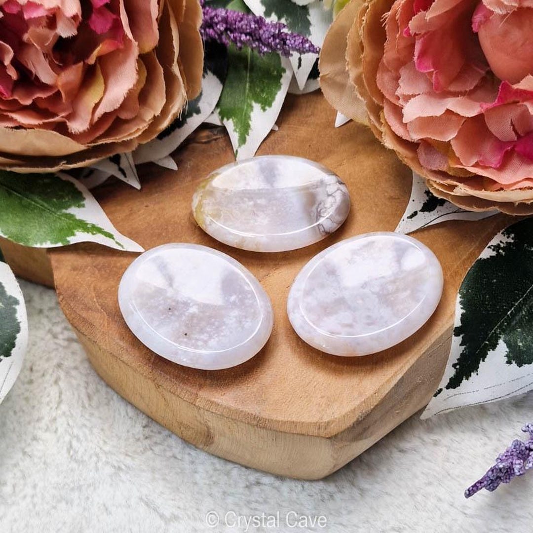 Flower Agate Worry Stone - Rock Crystal Smooth Pebble Gemstone ...