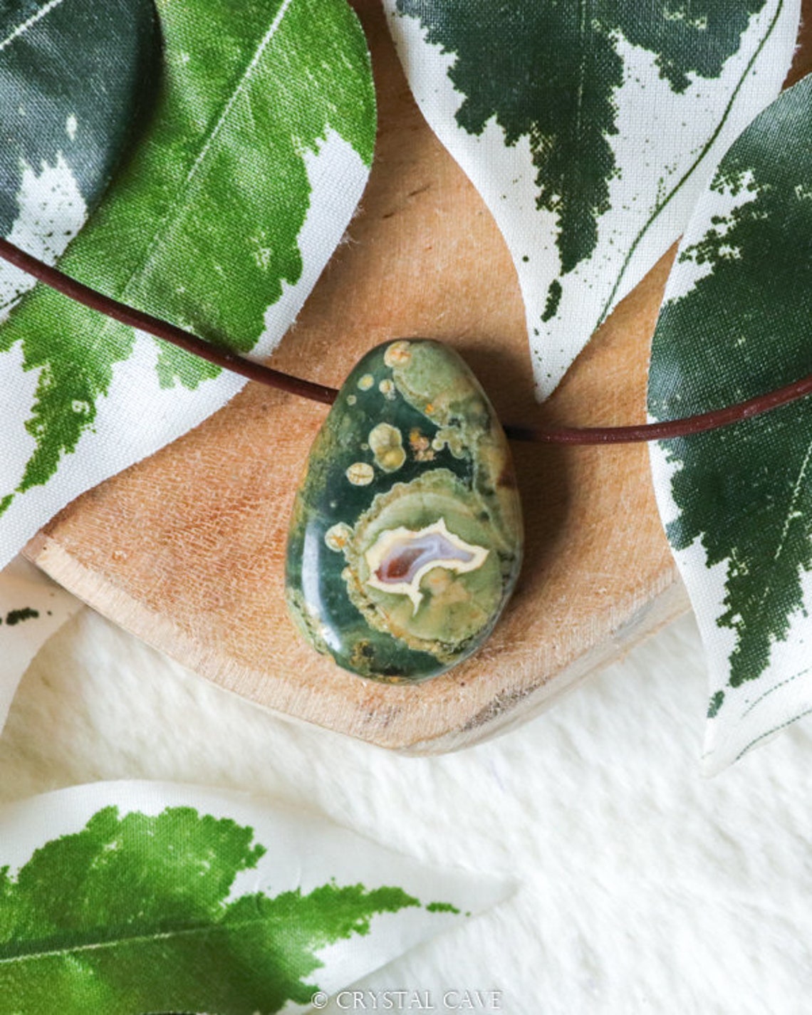 Rhyolite Necklace Pendant / Rainforest Jasper Drilled Stone Polished ...