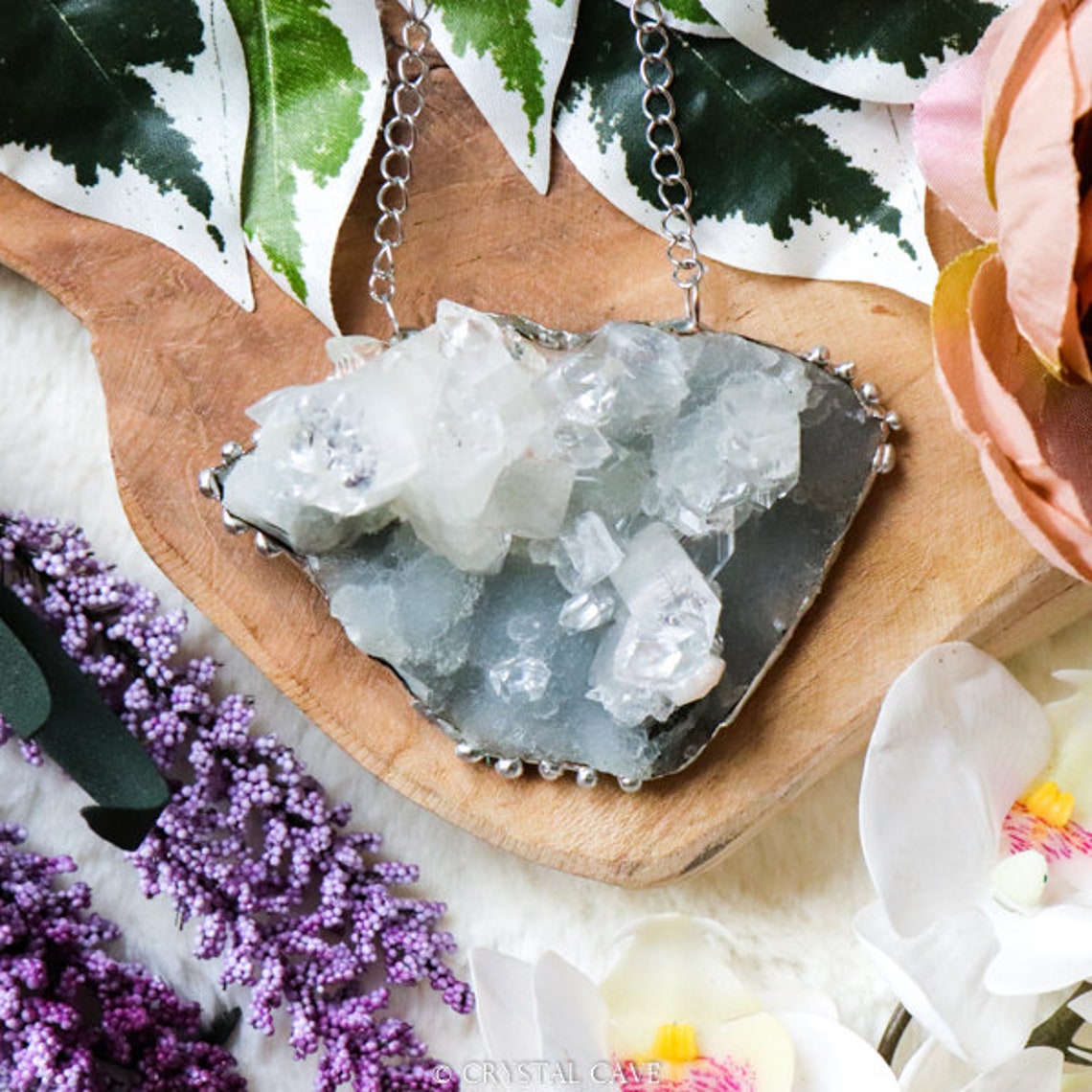 Blue Chalcedony Apophyllite Necklace Pendant /cluster Unique Handmade ...