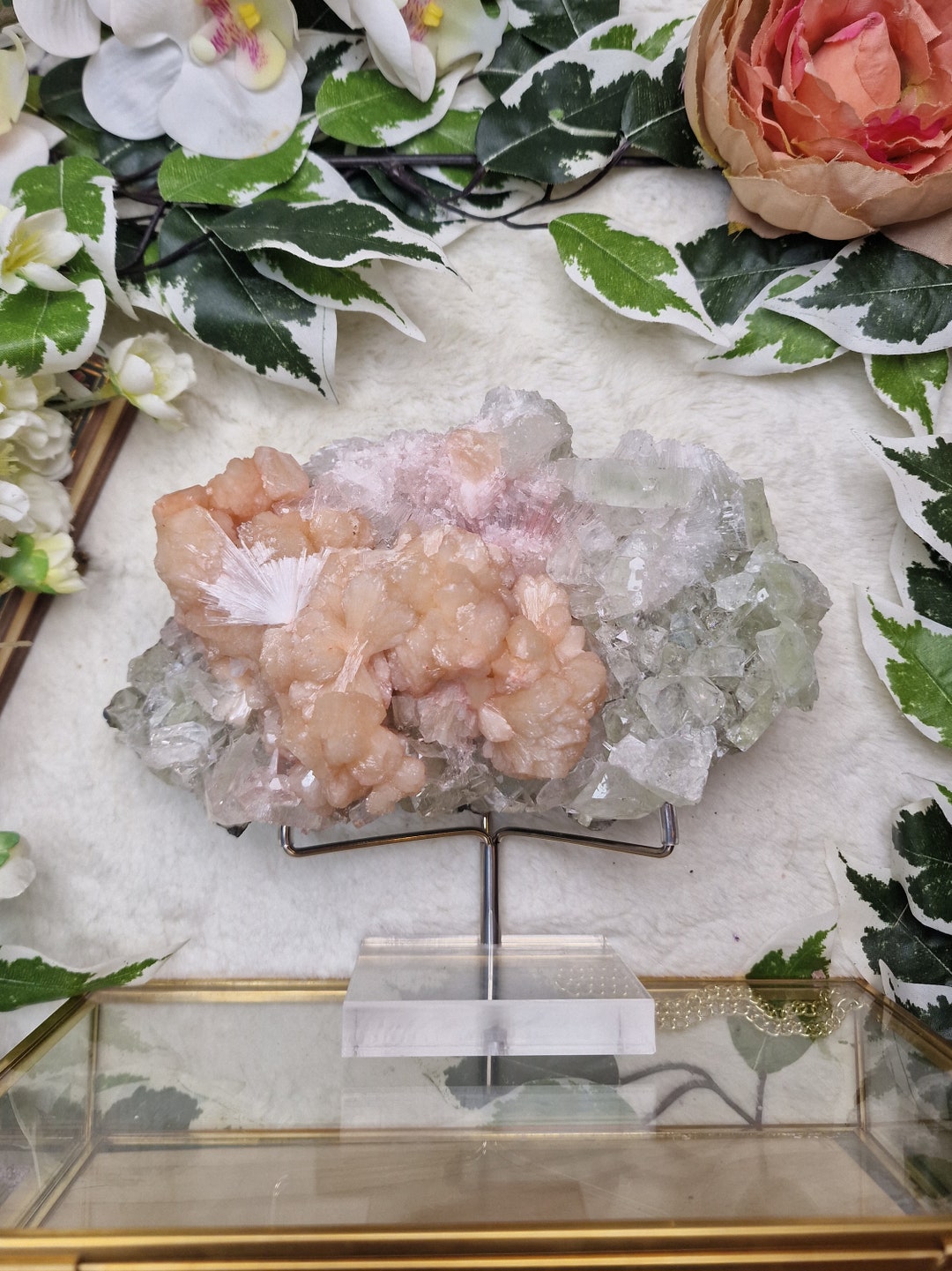 Stilbite Apophyllite Cluster India / Adjustable Display Stand Geode ...