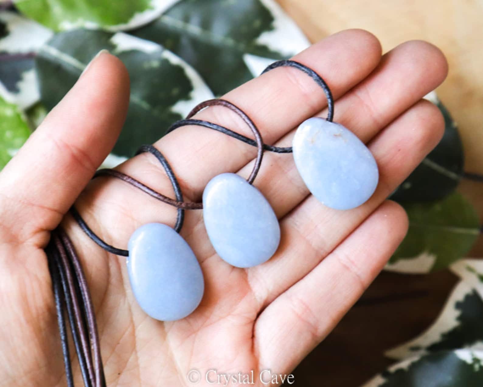 Angelite Polished Necklace Pendant - Drilled Stone Jewelery - Oval ...