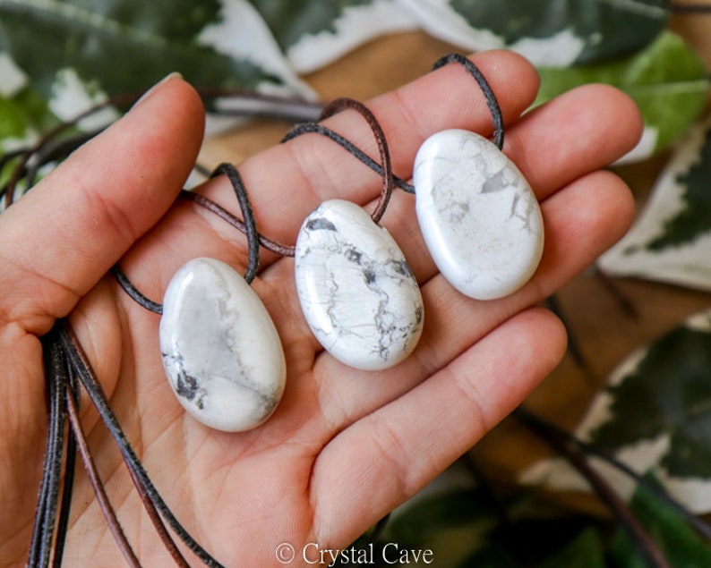 Howlite Polished Necklace Pendant - Drilled Stone Jewelery - Minimalist ...