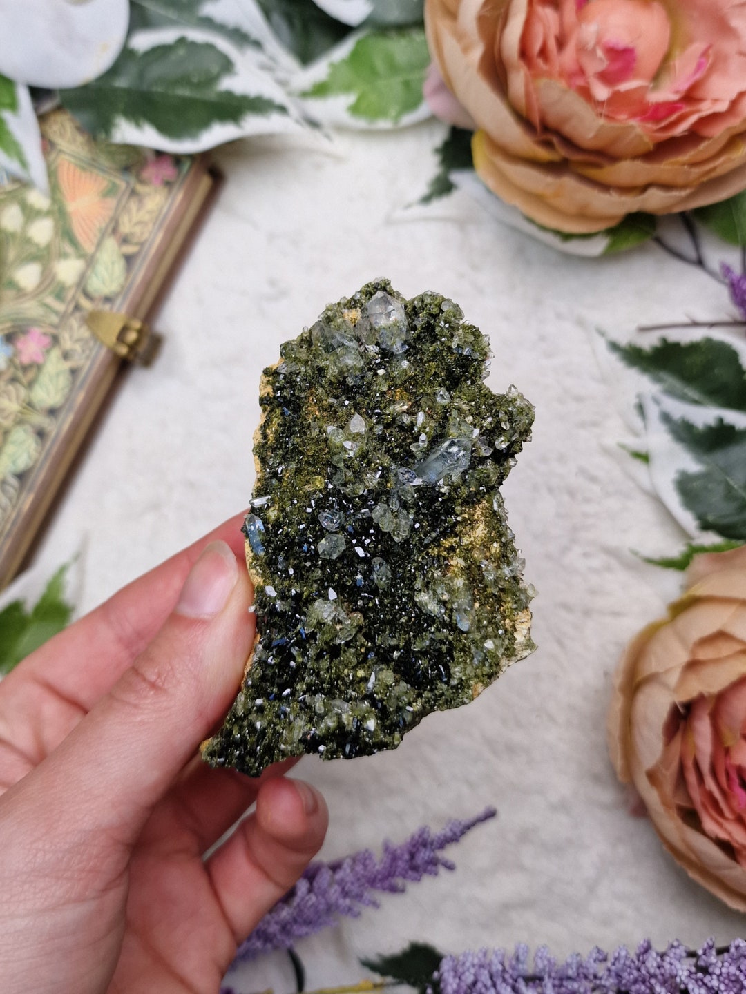 Forest Epidote Cluster Turkey / Adjustable Display Stand Geode Gemstone ...