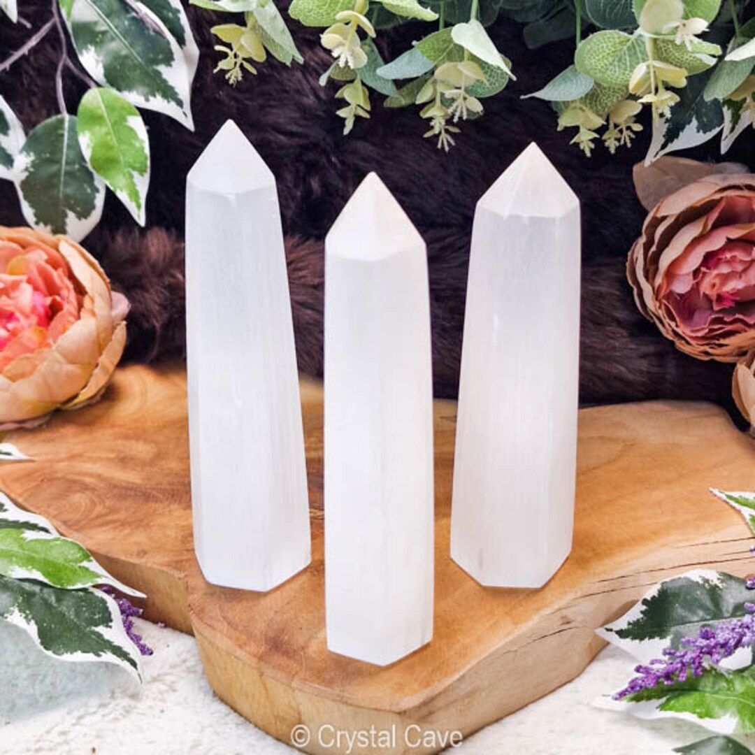Selenite Tower / Obelisk Point Sculpture - Gemstone Interior Crystal ...