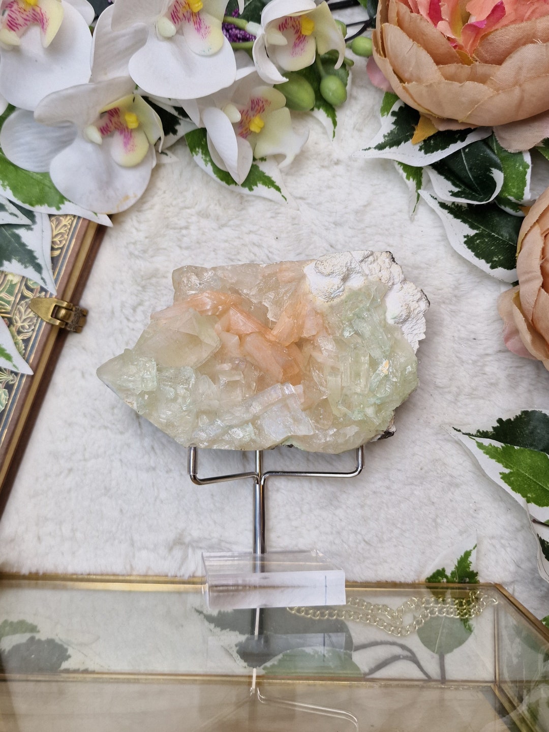 Stilbite Apophyllite Cluster India / Adjustable Display Stand Geode ...