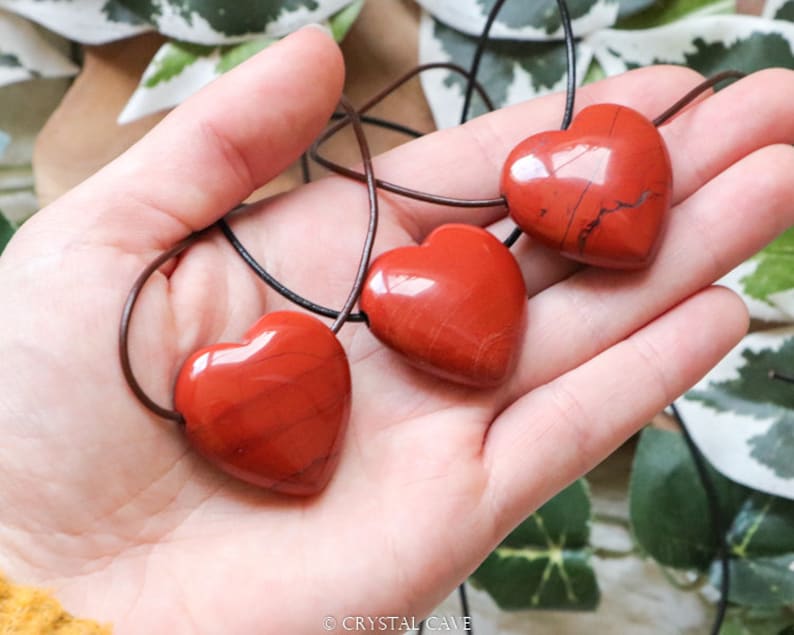 Red Jasper Heart Pendant Crystal Necklace Drilled Stone - Etsy