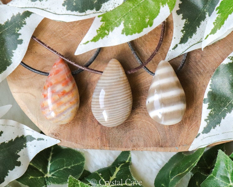 Banded Flint Necklace Pendant / Drilled Stone Polished Crystal Jewelry ...