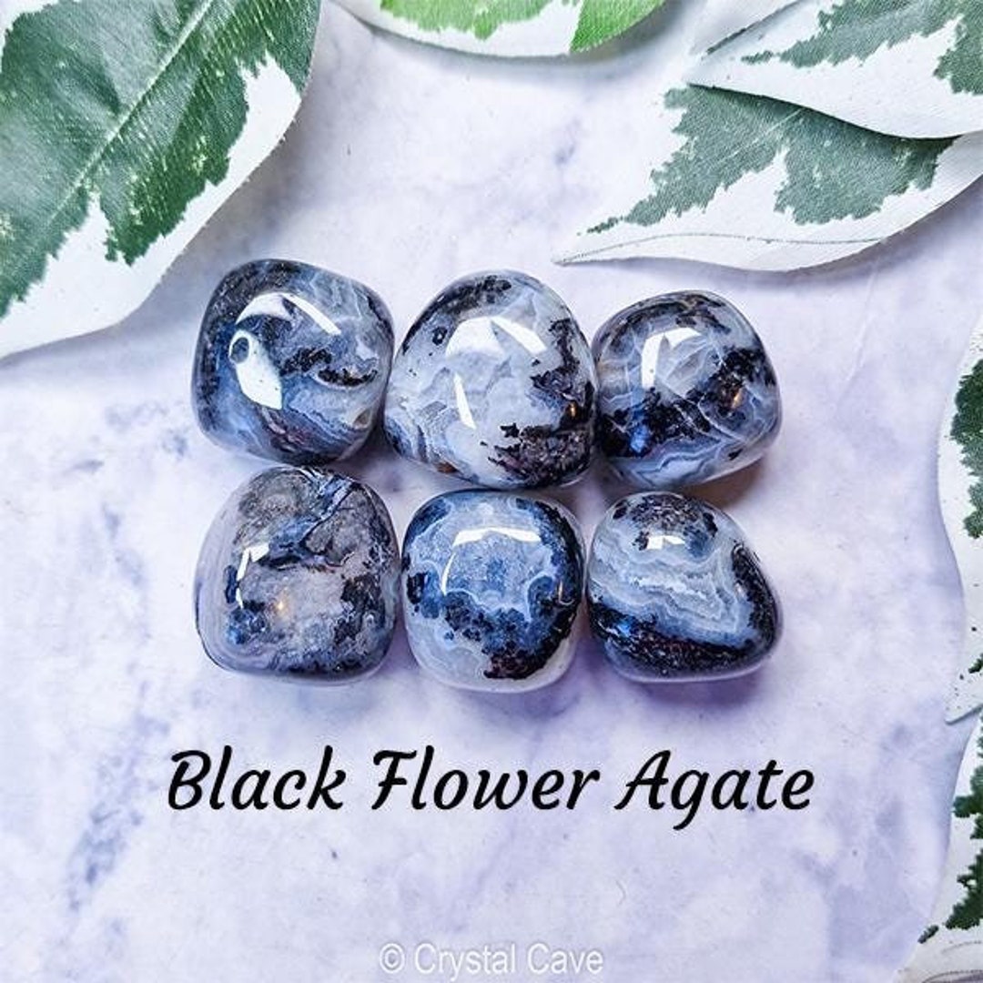 Black Flower Agate Crystal - Tumbled Stone Polished Gemstone / Personal ...