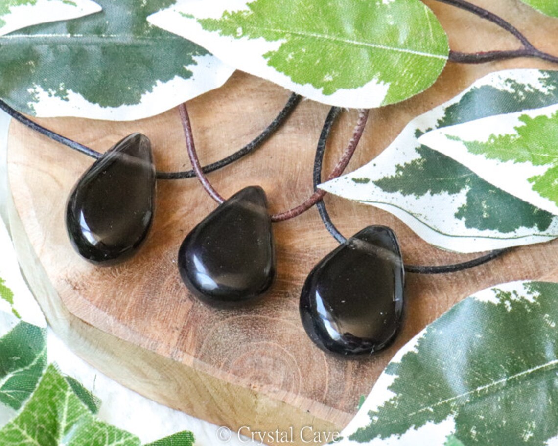 Apache Tears Obsidian Necklace Pendant / Drilled Stone Polished Crystal ...