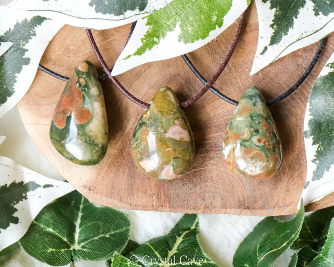 Rhyolite Necklace Pendant / Drilled Stone Polished Crystal Jewelry ...