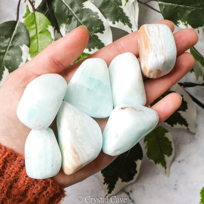 Caribbean Blue Calcite Crystal Tumbled Stone Polished | Etsy