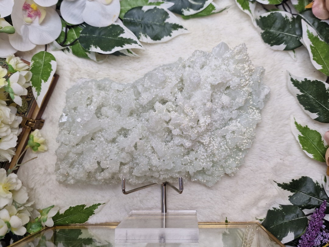 Prehnite Cluster India / Adjustable Display Stand Geode Gemstone ...