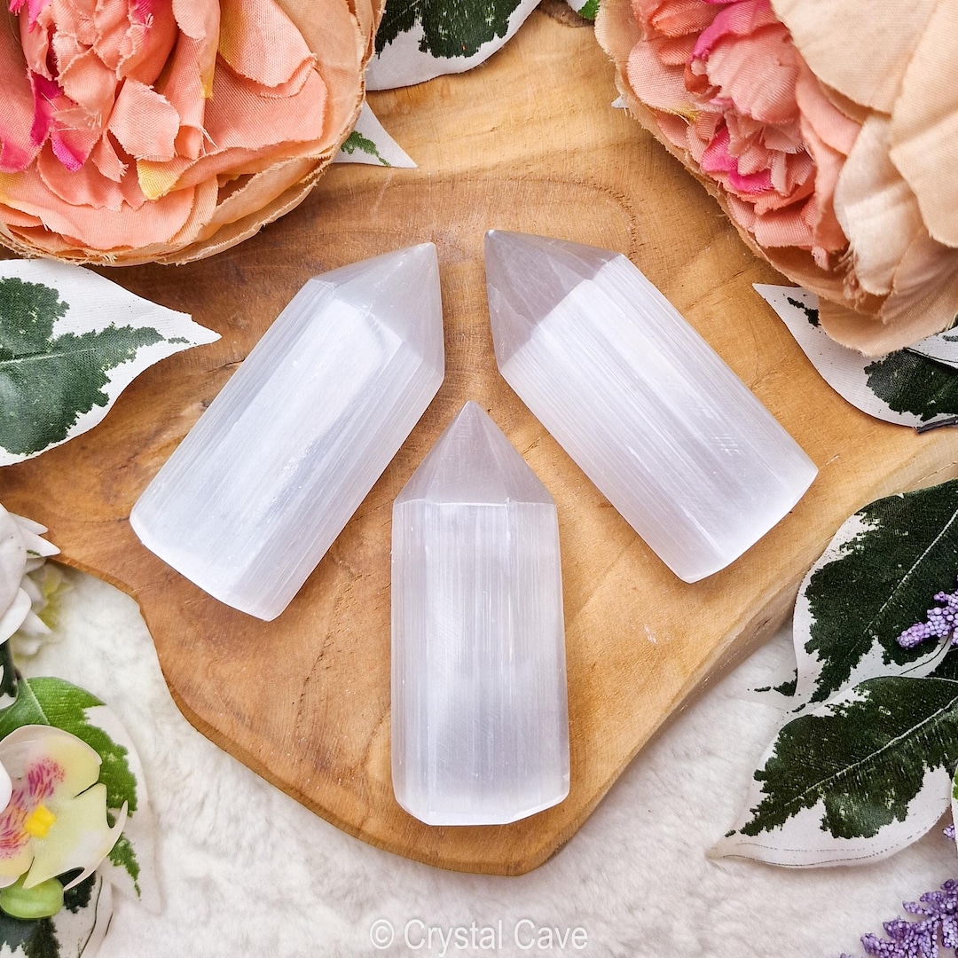 Selenite Tower / Obelisk Point Sculpture - Gemstone Interior Crystal ...