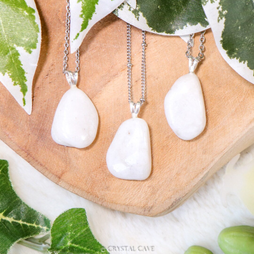 White Barite Pendant Necklace 925 Sterling Silver / Jewelry Gift Box ...